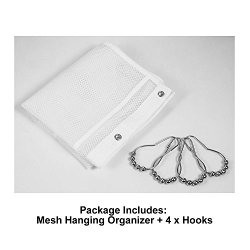 Bsagve 2 Pack Mesh Hanging Caddy Organizer with 6 Pockets, Shower Curtain Rod Liner Hanging Organizer Storage Pockets Bathroom Hanger Organizer, Bath Toy Holder Organizer with Portable 4 Rings