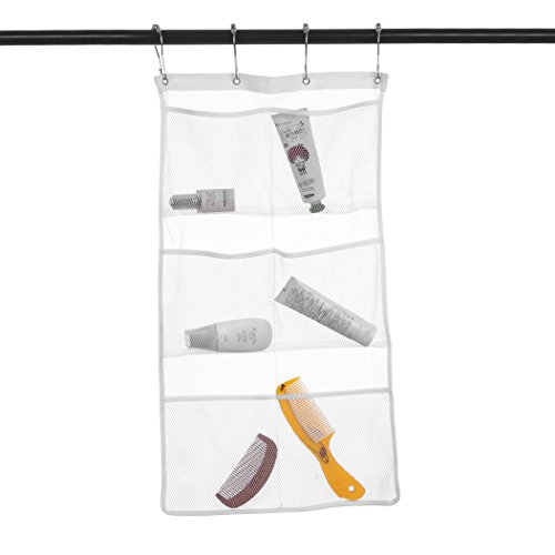 Bsagve 2 Pack Mesh Hanging Caddy Organizer with 6 Pockets, Shower Curtain Rod Liner Hanging Organizer Storage Pockets Bathroom Hanger Organizer, Bath Toy Holder Organizer with Portable 4 Rings