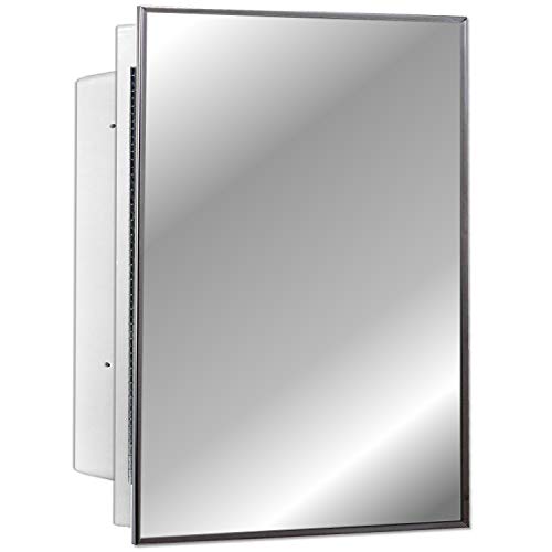 Mirrors and More 16" x 22" Medicine Cabinets for Bathroom with Mirror - Bright Steel Framed, Recessed, Modern Home Décor, Bright Steel, Adjustable Shelves