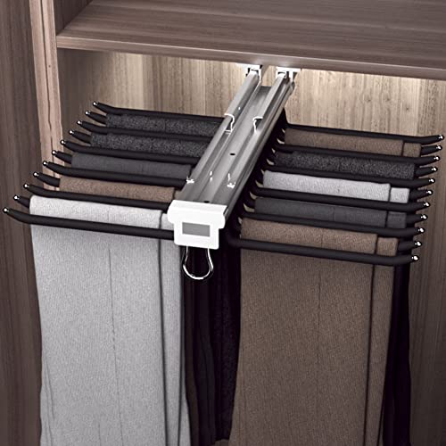 RSTJ-Sjef Closet Pull Out Trousers Rack with Silent Double Rail, 22 Arms Aluminum Alloy Pants Hanger Bar Clothes Organizers-for Jeans, Pants, Trousers, Ties, Scarf Storage,Black