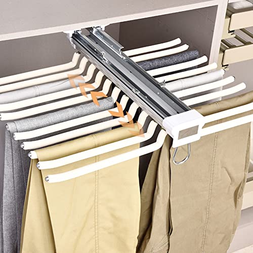 RSTJ-Sjef Closet Pull Out Trousers Rack with Silent Double Rail, 22 Arms Aluminum Alloy Pants Hanger Bar Clothes Organizers-for Jeans, Pants, Trousers, Ties, Scarf Storage,Black