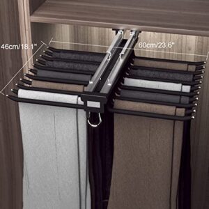 RSTJ-Sjef Closet Pull Out Trousers Rack with Silent Double Rail, 22 Arms Aluminum Alloy Pants Hanger Bar Clothes Organizers-for Jeans, Pants, Trousers, Ties, Scarf Storage,Black