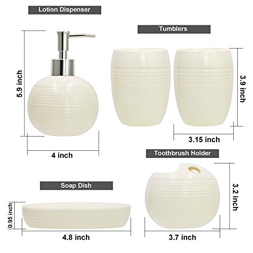 N/A/A Bathroom Accessories Set 5-Piece Ceramic Bathroom Accessories Bath Accessories Set with Soap Dispenser, Toothbrush Holder, Two Tumblers, Soap Dish, Apartment Necessities (White)