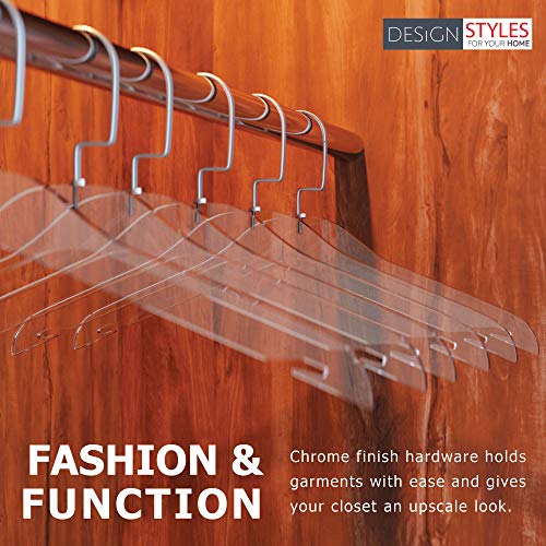 Clear Acrylic Clothes Hangers - 10 Pack Stylish and Heavy Duty Closet Organizer with Silver Chrome Plated Steel Hooks - Non-Slip Notches for Suit Jacket, Sweater, Blouse, and Dress - by Designstyles