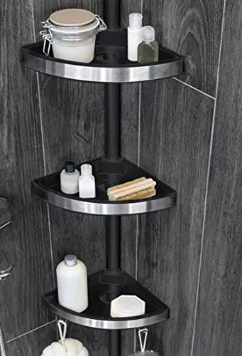 Architeckt Vale Designs Bathroom Corner Shower Caddy Unit 3 Shelves Tall Storage Organiser Black Wall Mounted Modern Plastic Adjustable