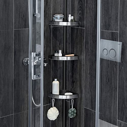 Architeckt Vale Designs Bathroom Corner Shower Caddy Unit 3 Shelves Tall Storage Organiser Black Wall Mounted Modern Plastic Adjustable