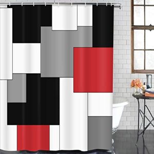 Red Black Grey Modern Bathroom Sets with Shower Curtain and Rugs and Accessories, Modern Shower Curtain Sets, Abstract Shower Curtains for Bathroom, Yellow Black Grey Abstract Bathroom Decor 4 Pcs