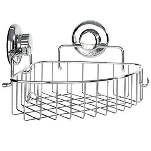 hasko accessories - corner shower caddy with suction cup - stainless steel basket for bathroom storage (chrome)