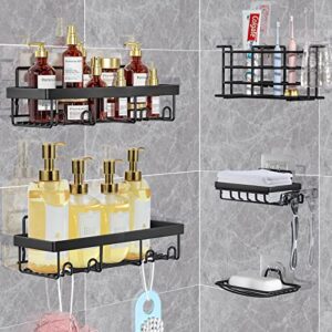 villsure shower caddy, shower shelf for inside with 10 hooks adhesive bathroom organizer hanging, no drilling stainless steel shower racks shelves for kitchen dorm apartment, 5 pack