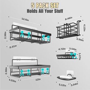 Villsure Shower Caddy, Shower Shelf for Inside with 10 Hooks Adhesive Bathroom Organizer Hanging, No Drilling Stainless Steel Shower Racks Shelves for Kitchen Dorm Apartment, 5 Pack