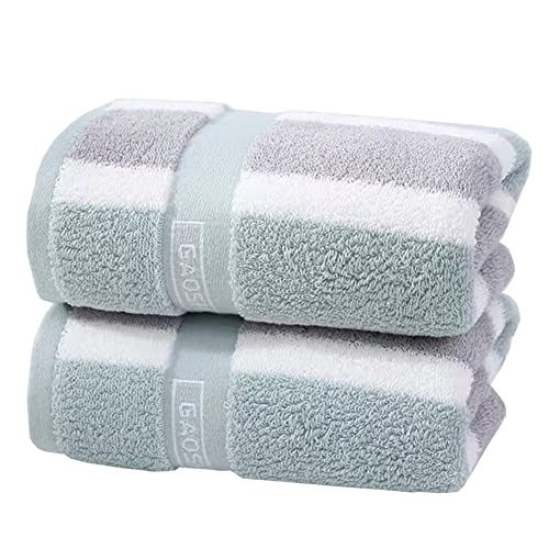 PUPOPIK 100% Cotton Bath Hand Towels, Fashion Striped Face Towel, Highly Absorbent Soft Luxury Towel for Bathroom,Set of 2, 14 x 30 Inch (Grey-White Stripes)