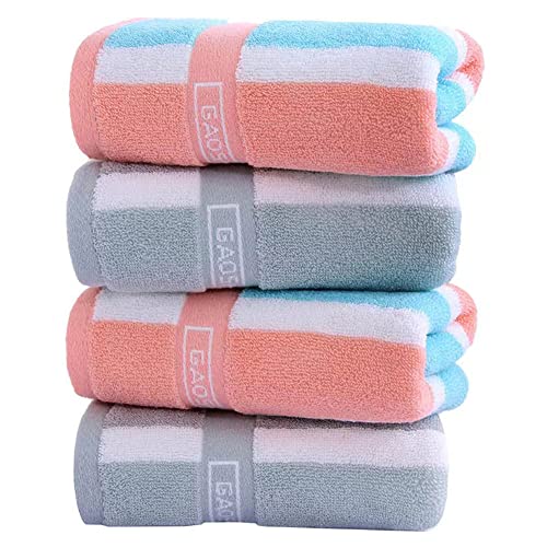 PUPOPIK 100% Cotton Bath Hand Towels, Fashion Striped Face Towel, Highly Absorbent Soft Luxury Towel for Bathroom,Set of 2, 14 x 30 Inch (Grey-White Stripes)