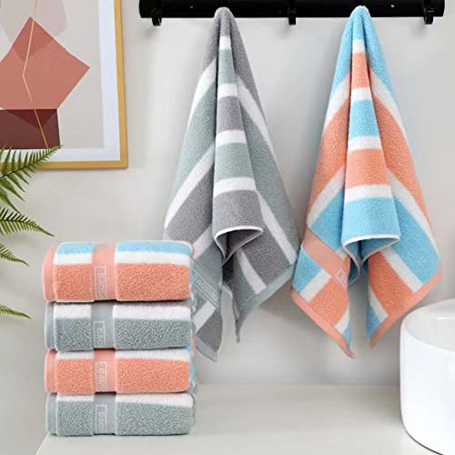 PUPOPIK 100% Cotton Bath Hand Towels, Fashion Striped Face Towel, Highly Absorbent Soft Luxury Towel for Bathroom,Set of 2, 14 x 30 Inch (Grey-White Stripes)