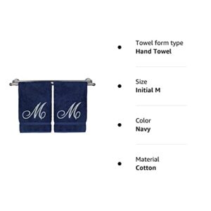 Monogrammed Hand Towel, Personalized Gift, 16 x 30 Inches - Set of 2 - Silver Embroidered Towel - Extra Absorbent 100% Turkish Cotton- Soft Terry Finish - for Bathroom, Kitchen and Spa- Script M Navy