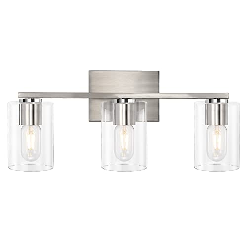 DRNANLIT 3-Light Vanity Light, Brushed Nickel Bathroom Lighting Fixtures Over Mirror, Modern Metal Wall Lights for Hallway Kitchen Bedroom Living Room