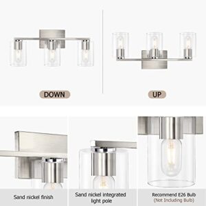 DRNANLIT 3-Light Vanity Light, Brushed Nickel Bathroom Lighting Fixtures Over Mirror, Modern Metal Wall Lights for Hallway Kitchen Bedroom Living Room