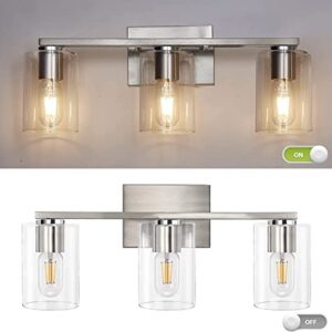 DRNANLIT 3-Light Vanity Light, Brushed Nickel Bathroom Lighting Fixtures Over Mirror, Modern Metal Wall Lights for Hallway Kitchen Bedroom Living Room