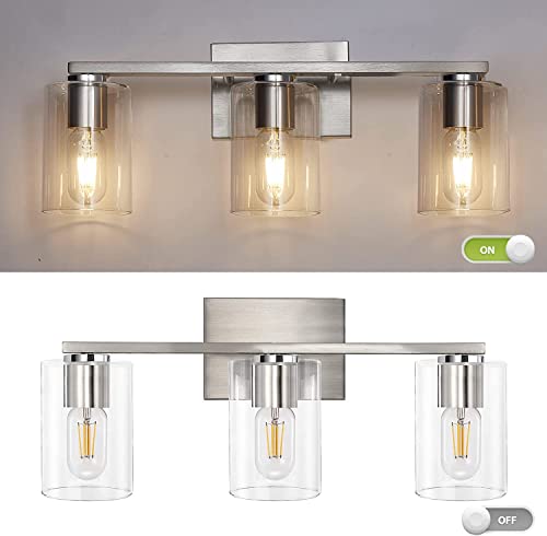 DRNANLIT 3-Light Vanity Light, Brushed Nickel Bathroom Lighting Fixtures Over Mirror, Modern Metal Wall Lights for Hallway Kitchen Bedroom Living Room