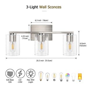 DRNANLIT 3-Light Vanity Light, Brushed Nickel Bathroom Lighting Fixtures Over Mirror, Modern Metal Wall Lights for Hallway Kitchen Bedroom Living Room