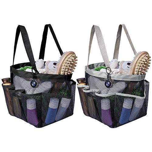 Attmu 2 Pack Portable Mesh Shower Caddy Dorm with 8 Mesh Storage Pockets, Quick Dry Waterproof Shower Tote Bag Oxford