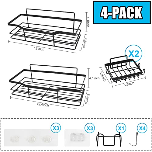 FEMBW Adhesive Shower Caddy,4 Pack No Drilling Bathroom Caddy with Soap Holder,Rustproof Large Capacity Shower Shelf for Inside Shower