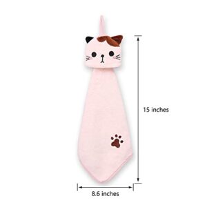 3 Pack Cute Hand Towels, Bathroom Towels with Hanging Loop, Children Hand Towel Animals, Microfiber Coral Fleece Absorbent Hand Towel for Kitchen Bathroom Bedroom (3pcs)