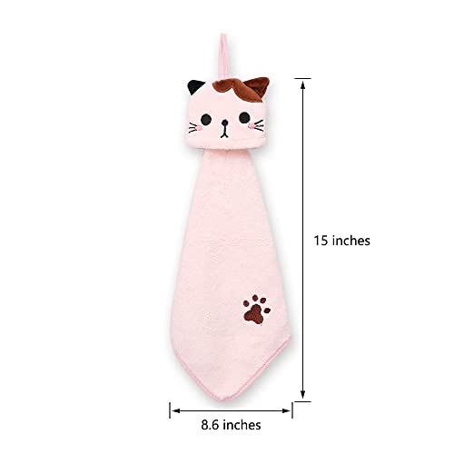 3 Pack Cute Hand Towels, Bathroom Towels with Hanging Loop, Children Hand Towel Animals, Microfiber Coral Fleece Absorbent Hand Towel for Kitchen Bathroom Bedroom (3pcs)