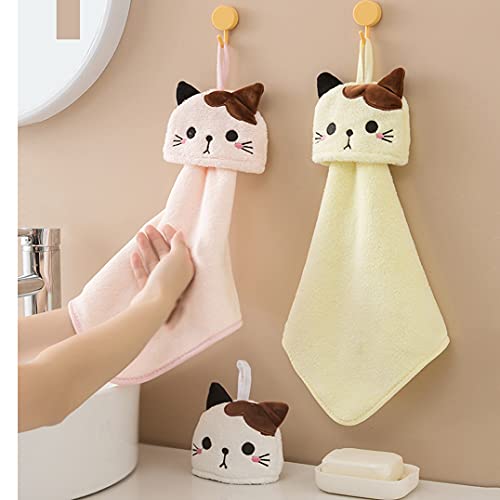 3 Pack Cute Hand Towels, Bathroom Towels with Hanging Loop, Children Hand Towel Animals, Microfiber Coral Fleece Absorbent Hand Towel for Kitchen Bathroom Bedroom (3pcs)