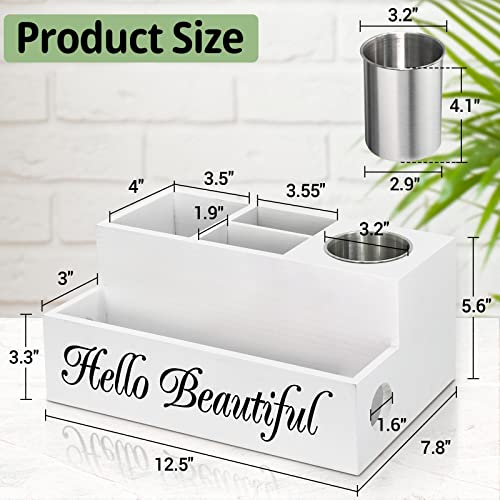 Hair Dryer Holder, Hair Tool Organizer Wall Mounted, Wood Bathroom Blow Dryer Holder and Vanity Organizer, Bathroom Countertop Organizer for Bathroom Accessories, Makeup Storage Wall Mounted(White)