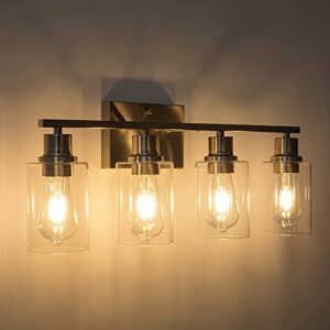 EMONG Brushed Nickel Bathroom Light Fixtures,4-Light Vanity Lights with Clear Glass Shade,Wall Sconces for Hallway, Farmhouse,Living Room,Kitchen