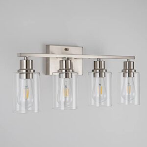 EMONG Brushed Nickel Bathroom Light Fixtures,4-Light Vanity Lights with Clear Glass Shade,Wall Sconces for Hallway, Farmhouse,Living Room,Kitchen