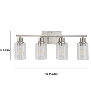 EMONG Brushed Nickel Bathroom Light Fixtures,4-Light Vanity Lights with Clear Glass Shade,Wall Sconces for Hallway, Farmhouse,Living Room,Kitchen