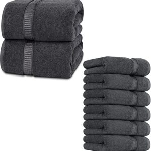 Utopia Towels – Bundle of Jumbo Bath Sheets & Hand Towels (8 Pack) - Ring Spun Cotton, Ultra Soft and Highly Absorbent - Hotel & Spa Quality Towels (Grey)