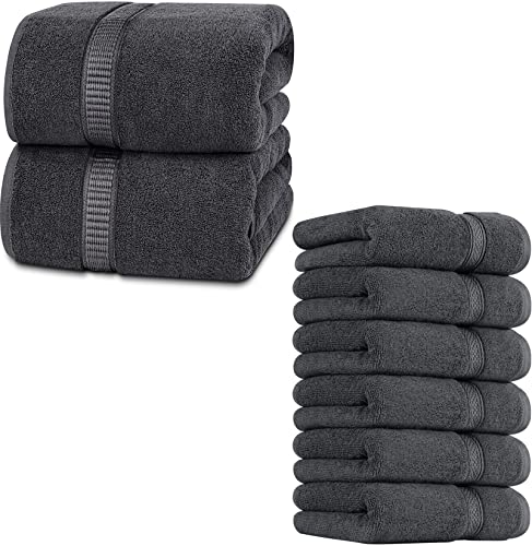 Utopia Towels – Bundle of Jumbo Bath Sheets & Hand Towels (8 Pack) - Ring Spun Cotton, Ultra Soft and Highly Absorbent - Hotel & Spa Quality Towels (Grey)