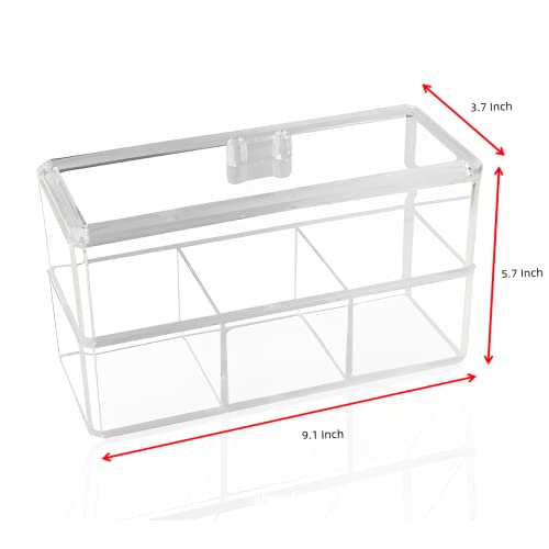 ROYALITA 2-Pack Qtip Holder Dispenser, Clear Acrylic Display Case with Lid, Stackable Storage Desk Organizer for Cotton Swab, Cotton Ball, Make Up Pads, Makeup Brush