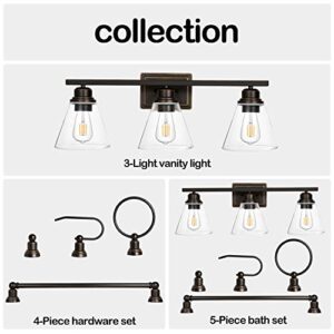 hykolity 3-Light Vanity Light Fixture, 5-Piece All-in-One Bathroom Set (E26 Bulb Base), Oil Rubbed Bronze Wall Lighting with Glass Shads, ETL Listed (Bulb not Included)