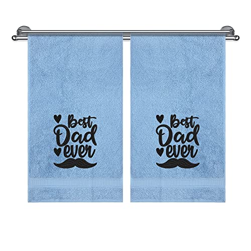 Dad Birthday Gift Embroidered Hand Towels for Bathroom, Best Dad Gifts for Dad from Daughter & Son, 100% Turkish Cotton Customized 2 Piece Hand Towel Set for Grandpa, Blue