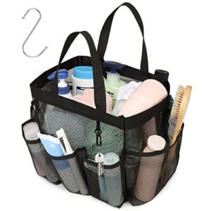 gslife mesh shower caddy portable, shower caddy quick dry hanging shower bag for college dorm essentials, 8 pockets deeper bath shower caddy basket for bathroom camp gym swim travel outdoor, black