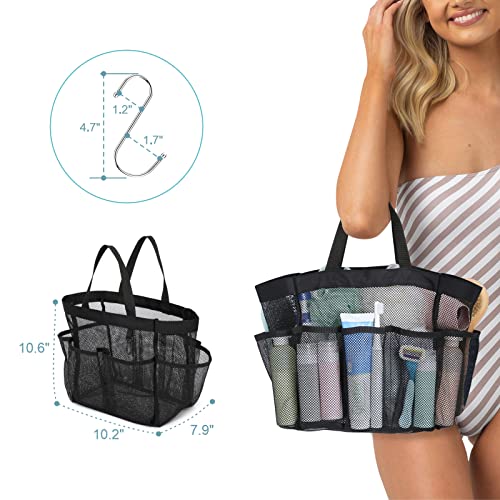 GSlife Mesh Shower Caddy Portable, Shower Caddy Quick Dry Hanging Shower Bag for College Dorm Essentials, 8 Pockets Deeper Bath Shower Caddy Basket for Bathroom Camp Gym Swim Travel Outdoor, Black