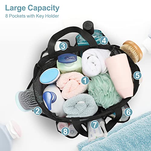 GSlife Mesh Shower Caddy Portable, Shower Caddy Quick Dry Hanging Shower Bag for College Dorm Essentials, 8 Pockets Deeper Bath Shower Caddy Basket for Bathroom Camp Gym Swim Travel Outdoor, Black