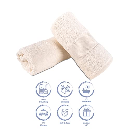 Hencely Towels, Hand Towel Set of 2 (16x 28 inches) Soft Turkish Cotton Absorbent and Quick Dry Face Towel (Hand Towels 2 Pack, Ivory)