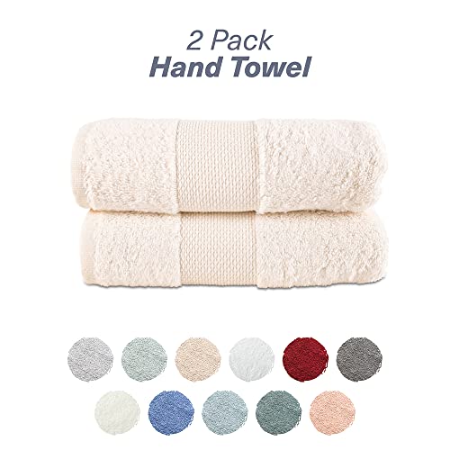 Hencely Towels, Hand Towel Set of 2 (16x 28 inches) Soft Turkish Cotton Absorbent and Quick Dry Face Towel (Hand Towels 2 Pack, Ivory)