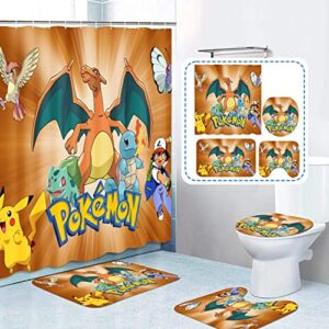 yqpbzchh 4 pcs cartoon shower curtain sets with non-slip rug,toilet lid cover and absorbent carpet bath mat,durable waterproof shower curtain with 12 hooks for bathroom 70.8" 70.8" (a15)