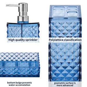 Bathroom Accessories Set, 4Pcs Blue Bathroom Accessories Sets Complete with Soap Dispenser, Toothbrush Holder,Tumbler,Soap Dish-Decorative Countertop Vanity Organizer