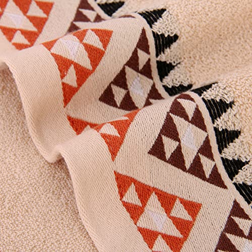 Pidada Hand Towels Set of 2 Indian Geometric Pattern 100% Cotton Soft Decorative Towel for Bathroom 13.4 x 29.5 Inch (Brown)