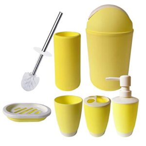 unband bathroom accessories set,6 pcs plastic gift set toothbrush holder,toothbrush cup,soap dispenser,soap dish,toilet brush holder,trash can,tumbler straw set bathroom (yellow)