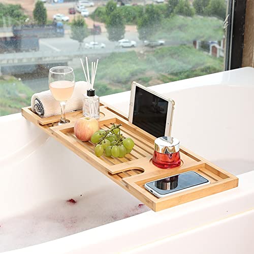 SDGH Wooden Bath Tray Bathroom Shelves Apply for Pad/Book/Tablet Home Bathrooms Accessories