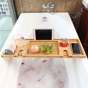 SDGH Wooden Bath Tray Bathroom Shelves Apply for Pad/Book/Tablet Home Bathrooms Accessories