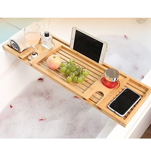 SDGH Wooden Bath Tray Bathroom Shelves Apply for Pad/Book/Tablet Home Bathrooms Accessories