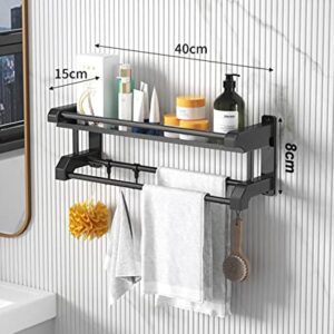 Shower Caddy Shelf Black No Drilling Shower Organizer with Hook Towel Bar Adhesive Rustproof Steel Shower Storage Shelves Adhesive Rack for Bathroom Washroom (Black)